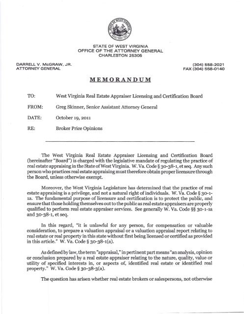 Broker Price Opinions - WV Real Estate Appraiser Licensing and ...