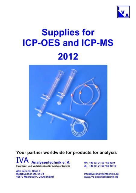 Supplies for ICP-OES and ICP-MS 2012 - IVA-Analysentechnik