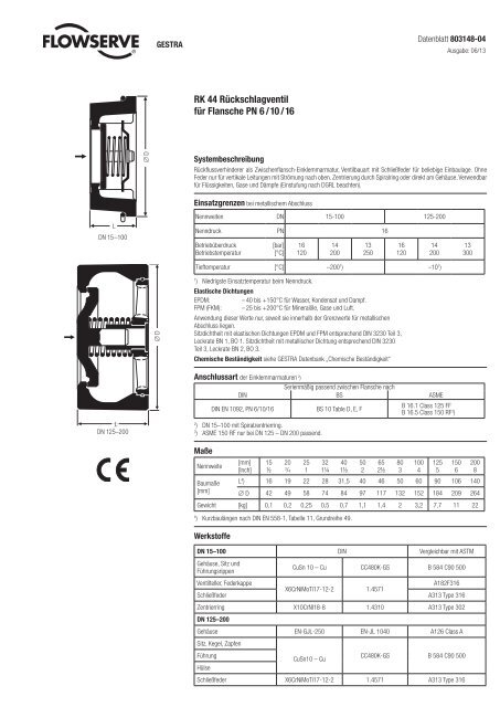 RK 44 RÃ¼ckschlagventil fÃ¼r Flansche PN 6 / 10 / 16 - Gestra AG