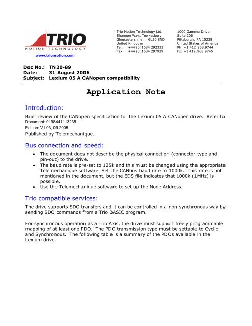 Application Note - Trio Motion Technology