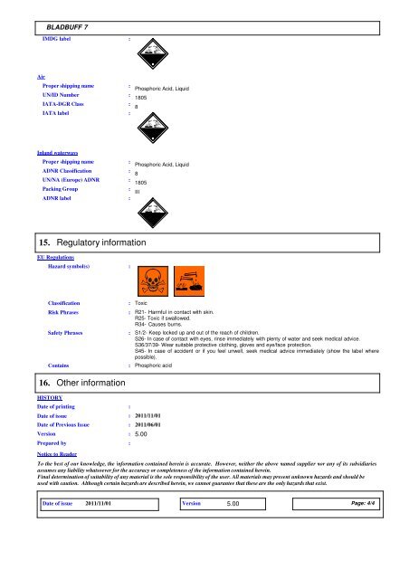 BLADBUFF 7 IMDG label : A