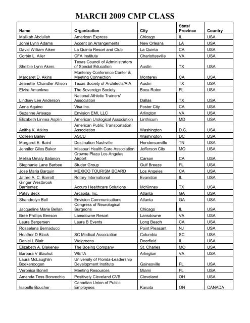 MARCH 2009 CMP CLASS - Convention Industry Council
