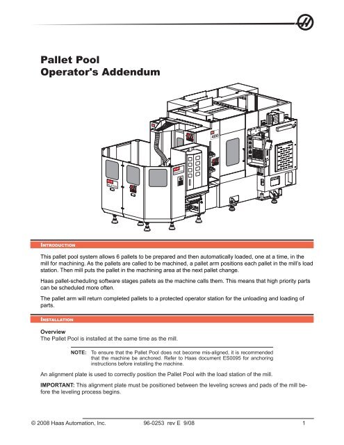 Pallet Pool Operator's Addendum - Haas Automation, Inc.
