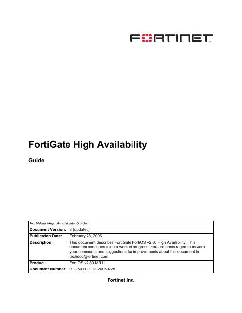 Fortigate High Availability Guide - Fortinet Technical Documentation