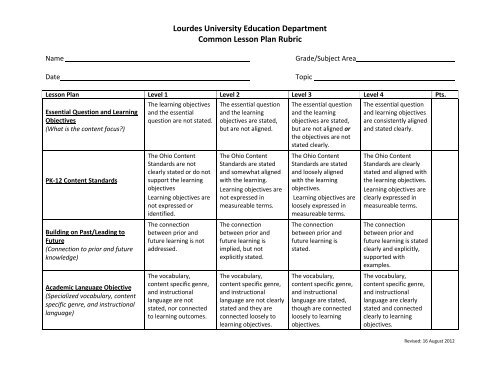 Lesson Plan Evaluation Rubric Educational Assessment Lesson Plan ... Lesson Plan Evaluation Rubric Educational Assessment Lesson Plan ...