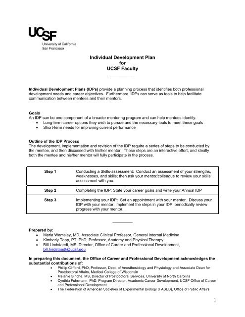 Individual Development Plan for UCSF Faculty - UCSF School of ...