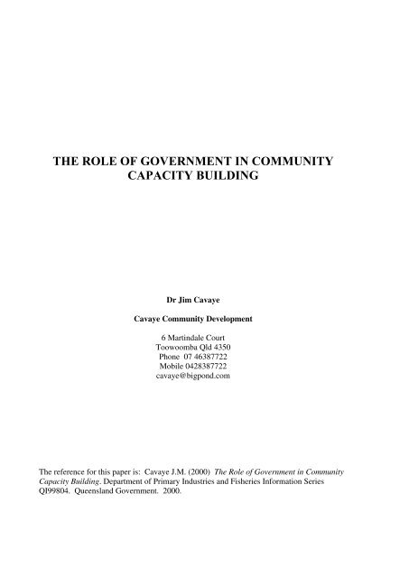 Dr Jim Cavaye Cavaye Community Development 6 Martindale Court ...