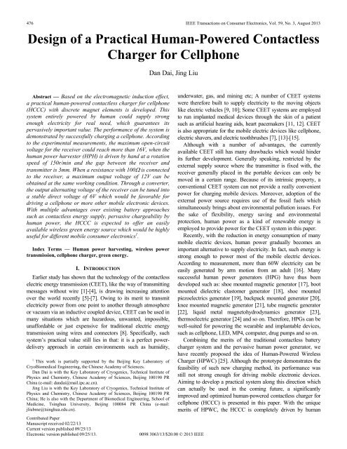 Design of a Practical Human-Powered Contactless Charger for Cellphone