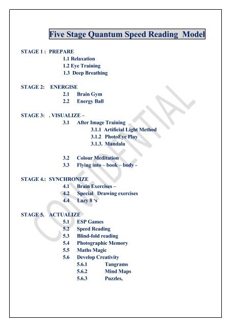 Five Stage Quantum Speed Reading Model