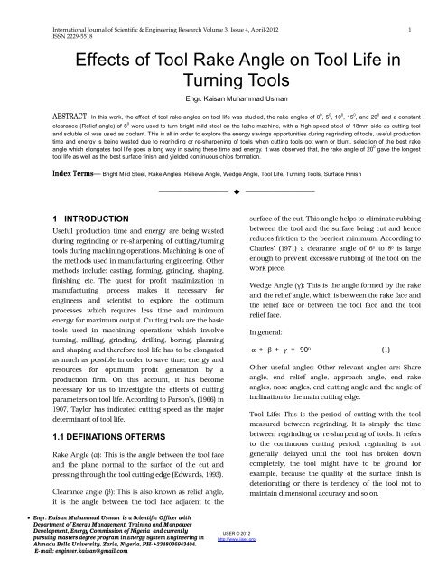 Effects of Tool Rake Angle on Tool Life in Turning Tools