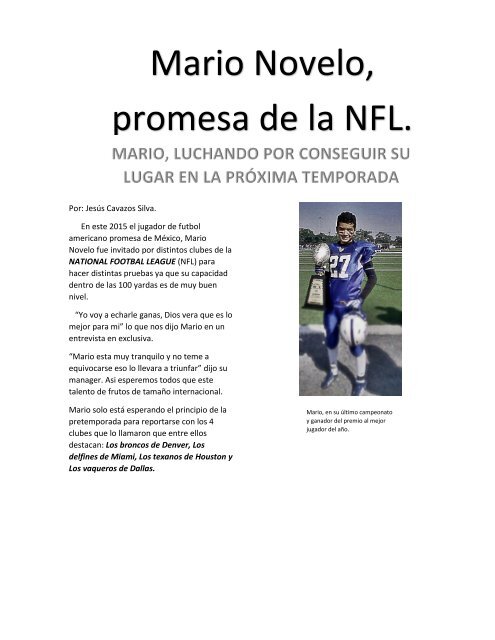 Mario Novelo, promesa de la NFL.
