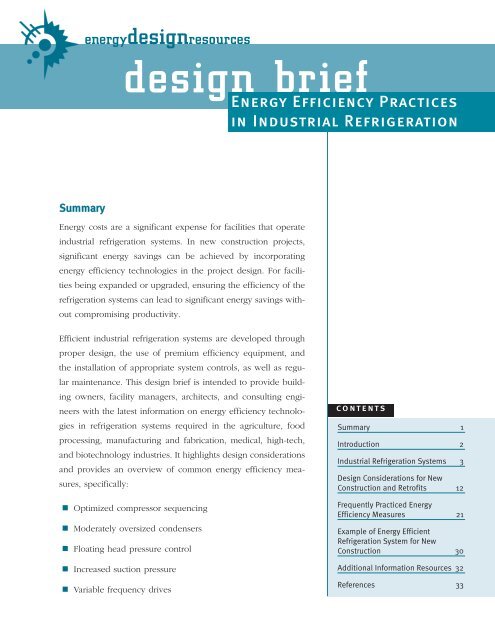 EDR Design Brief: Industrial Refrigeration - Energy Design Resources