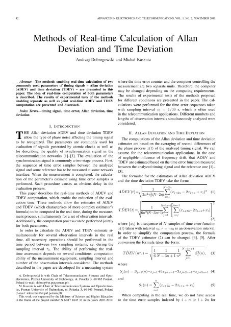 Methods of Real-time Calculation of Allan Deviation and Time ...