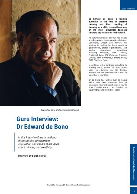 Guru Interview: Dr Edward de Bono