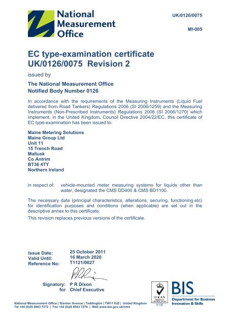 EC type-examination certificate UK/0126/0075 Revision 2 - emetas