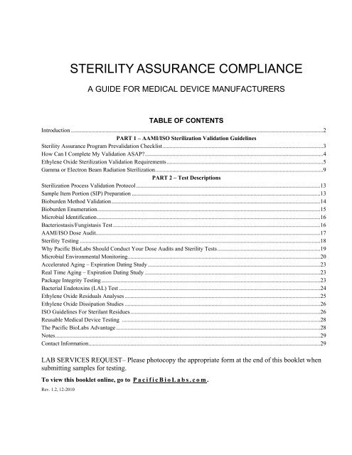 Sterility assurance compliance - Pacific BioLabs
