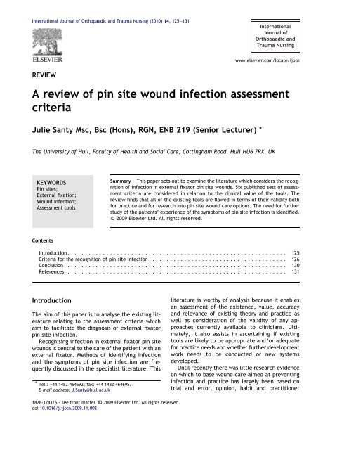 A review of pin site wound infection assessment criteria