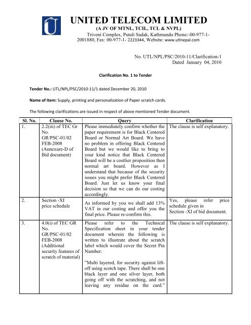 1 - United Telecom Limited