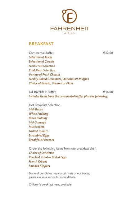 Hotel Breakfast Buffet Menu