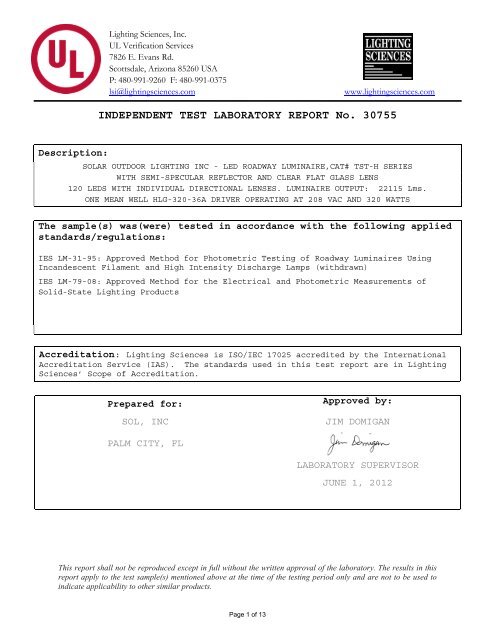 LM-79 Report 20/20 T2 320W 208VAC (PDF - 669KB)