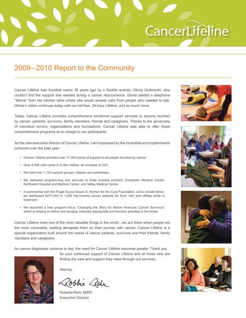 2009â€“2010 Report to the Community - Cancer Lifeline