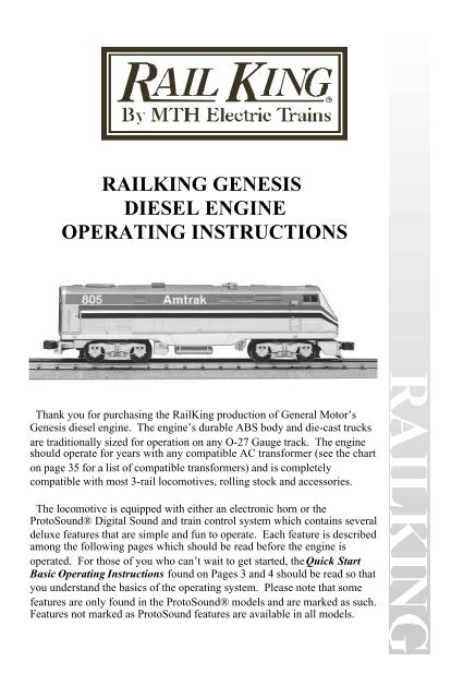 railking genesis diesel engine operating instructions - MTH Trains