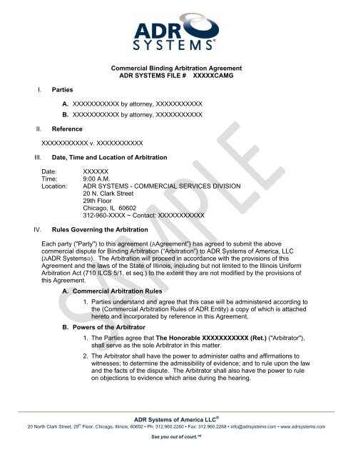 Commercial Arbitration Sample Contract - ADR Systems