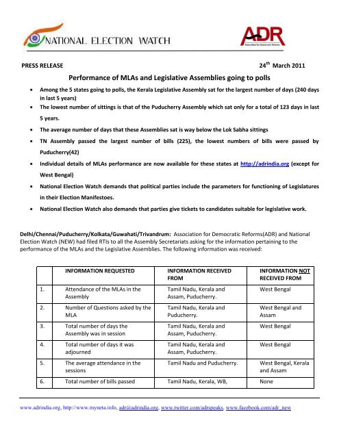 Press Release - Association for Democratic Reforms