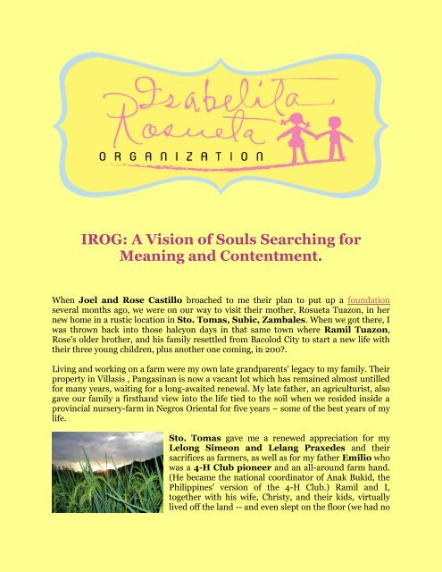 IROG: A Vision of Souls Searching for Meaning and Contentment.