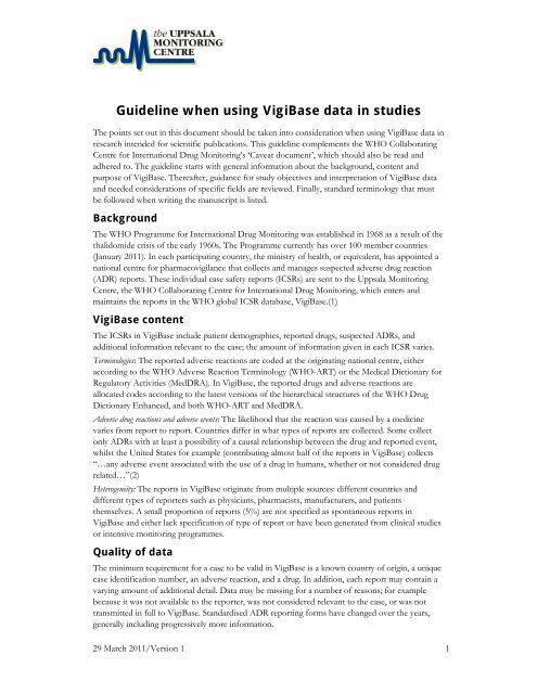 Guideline when using VigiBase data in studies - Uppsala Monitoring ...