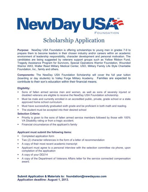 Scholarship Application - Valley Forge Military Academy & College