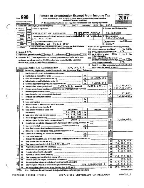 University of Redlands Federal Tax Return, Form 990