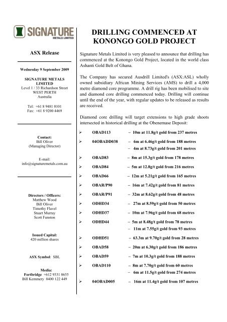 drilling commenced at konongo gold project - Signature Metals