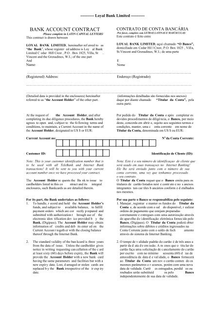 BANK ACCOUNT CONTRACT - Loyal Bank