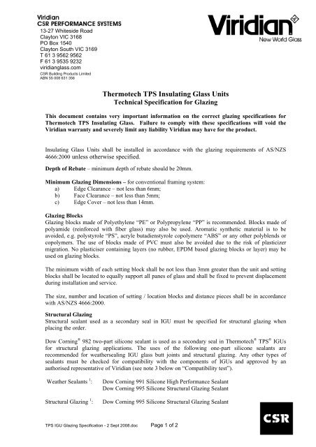 Thermotech TPS Insulating Glass Units - Viridian