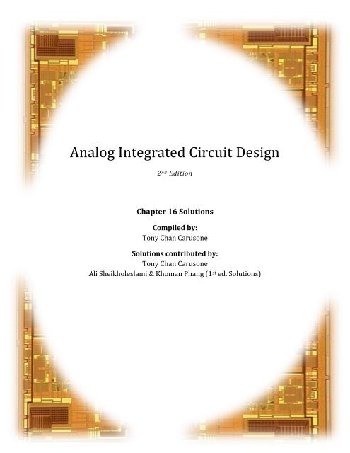 Analog Integrated Circuit Design
