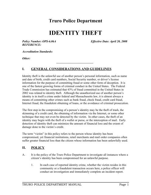 Identity theft - Truro Police Department
