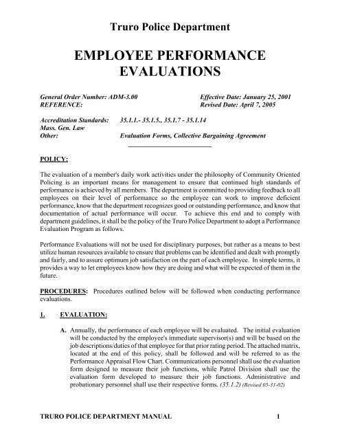 employee performance evaluations - Truro Police Department