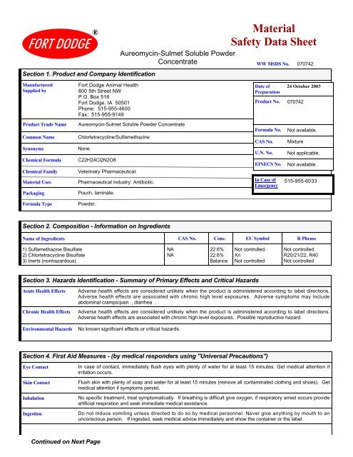 1304 Aureomycin-Sulmet Soluble Powder (English) AHP 007 MSDS ...