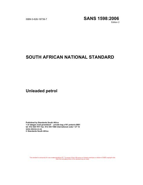 SANS 1598:2006 SOUTH AFRICAN NATIONAL STANDARD