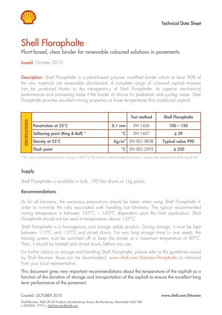 Shell Bitumen - Shell Floraphalte Data Sheet