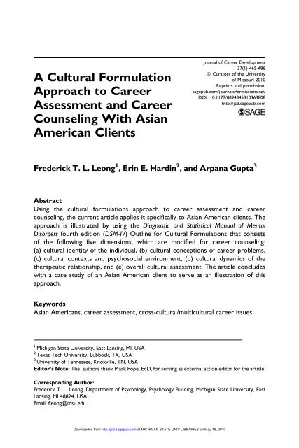 A Cultural Formulation Approach to Career ... - ResearchGate
