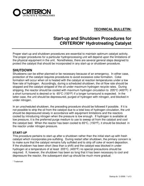 Start-up and Shutdown Procedures for CRITERION* Hydrotreating ...