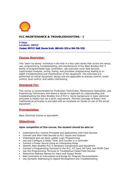 PLC MAINTENANCE & TROUBLESHOOTING - I Course Overview ...