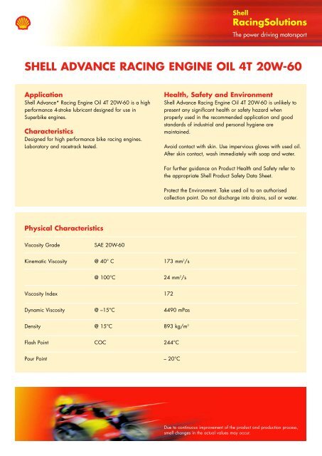 SHELL ADVANCE RACING ENGINE OIL 4T 20W-60