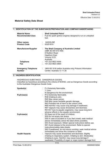 Download the Shell Unleaded SDS