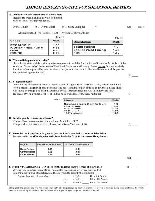 simplified sizing guide for solar pool heaters