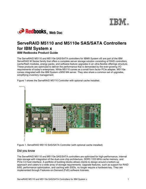 ServeRAID M5110 and M5110e SAS/SATA Controllers for IBM System