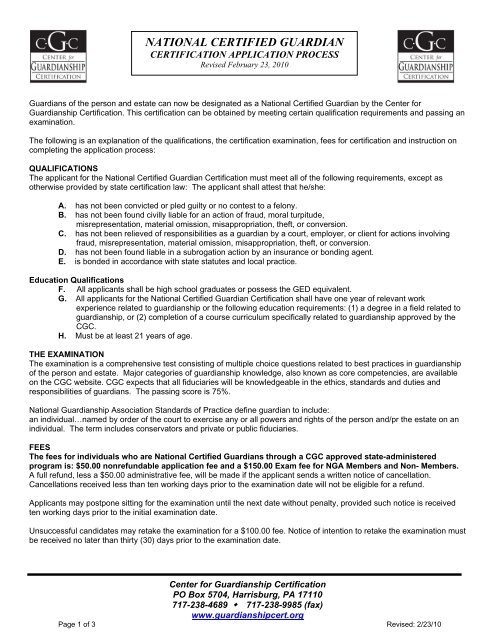 national certified guardian - Center for Guardianship Certification