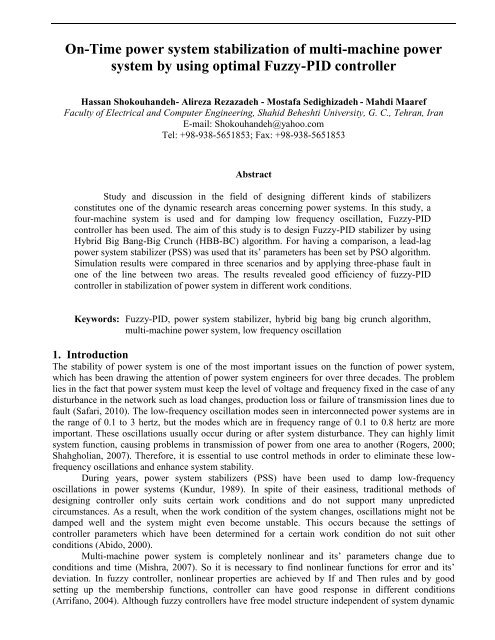 On-Time power system stabilization of multi-machine power system ...